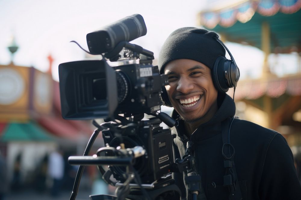 Black camera operator smile filming | Premium Photo - rawpixel