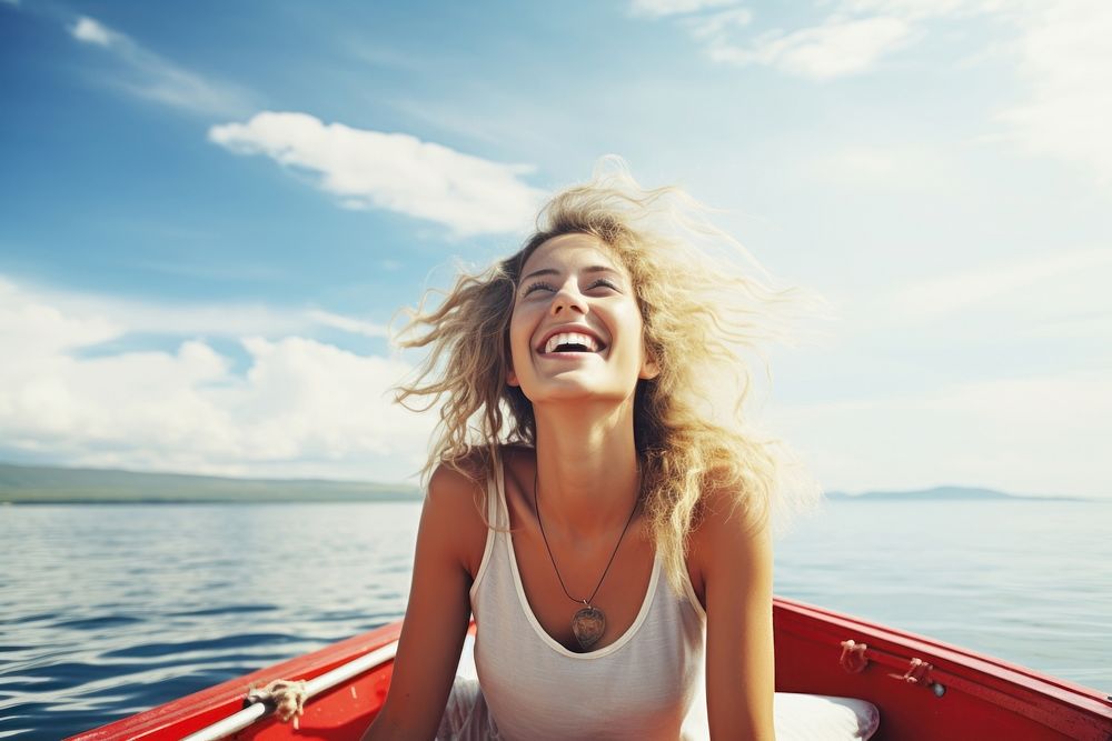 Happy young woman boat laughing | Free Photo - rawpixel