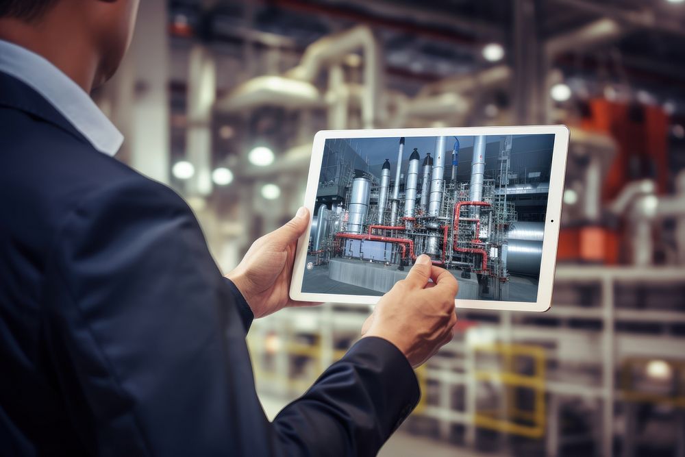 Control tablet industry holding factory. | Free Photo - rawpixel