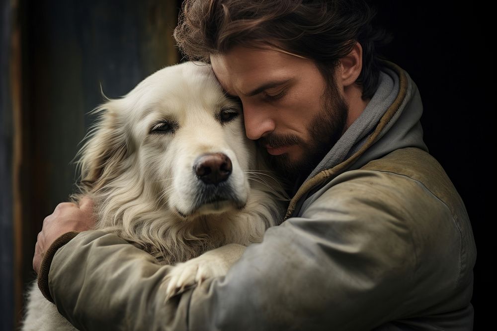 Man hugging dog portrait mammal | Free Photo - rawpixel
