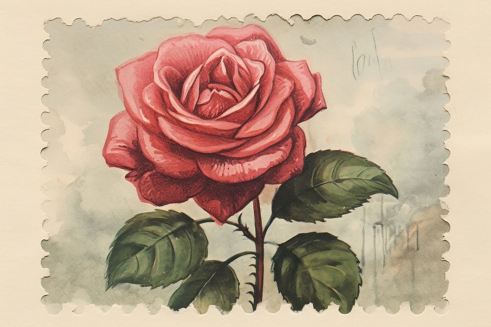 Rose postage stamp painting flower | Premium Photo Illustration - rawpixel