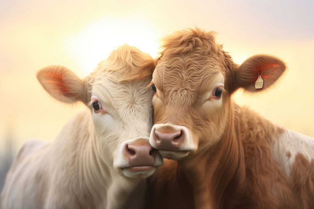 Cows cuddling livestock mammal animal | Free Photo - rawpixel