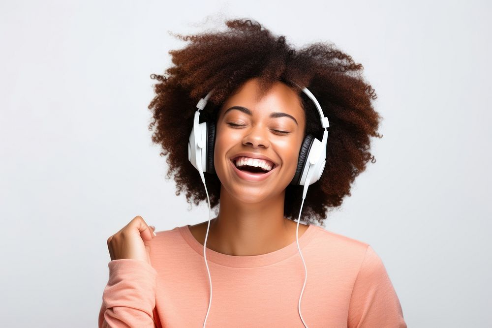 Headphones listening laughing headset. AI | Free Photo - rawpixel