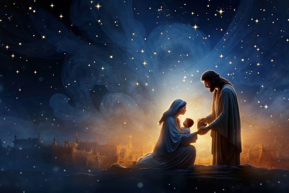 Nativity Christmas adult star sky | Free Photo Illustration - rawpixel