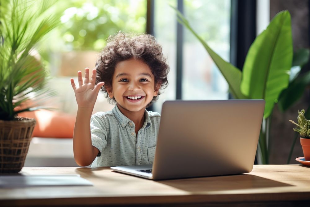 Kid computer laptop smile. AI | Free Photo - rawpixel