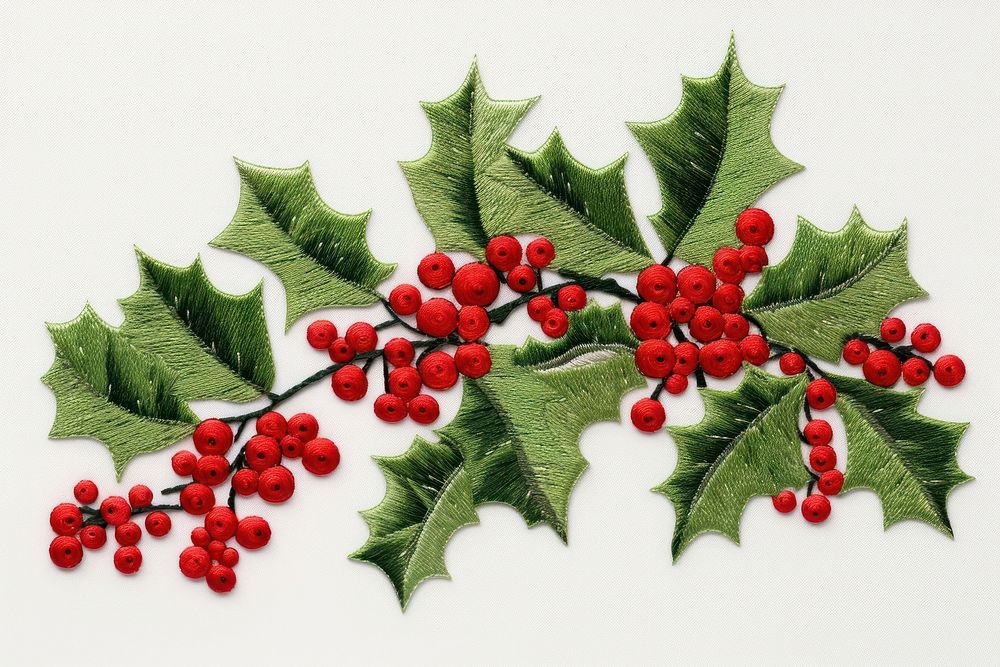 Embroidery pattern holly plant. | Premium Photo - rawpixel