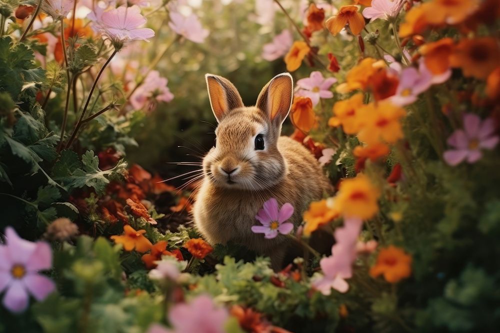 Rabbit bunny flower outdoors animal. | Free Photo - rawpixel