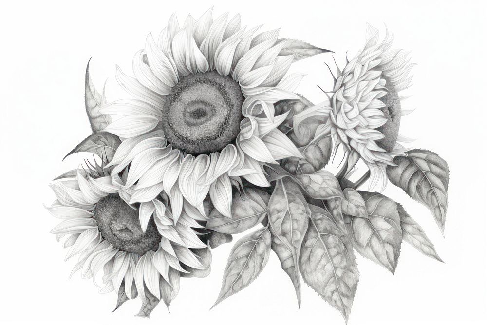 Sunflower plant flower bouquet drawing | Premium Photo Illustration ...