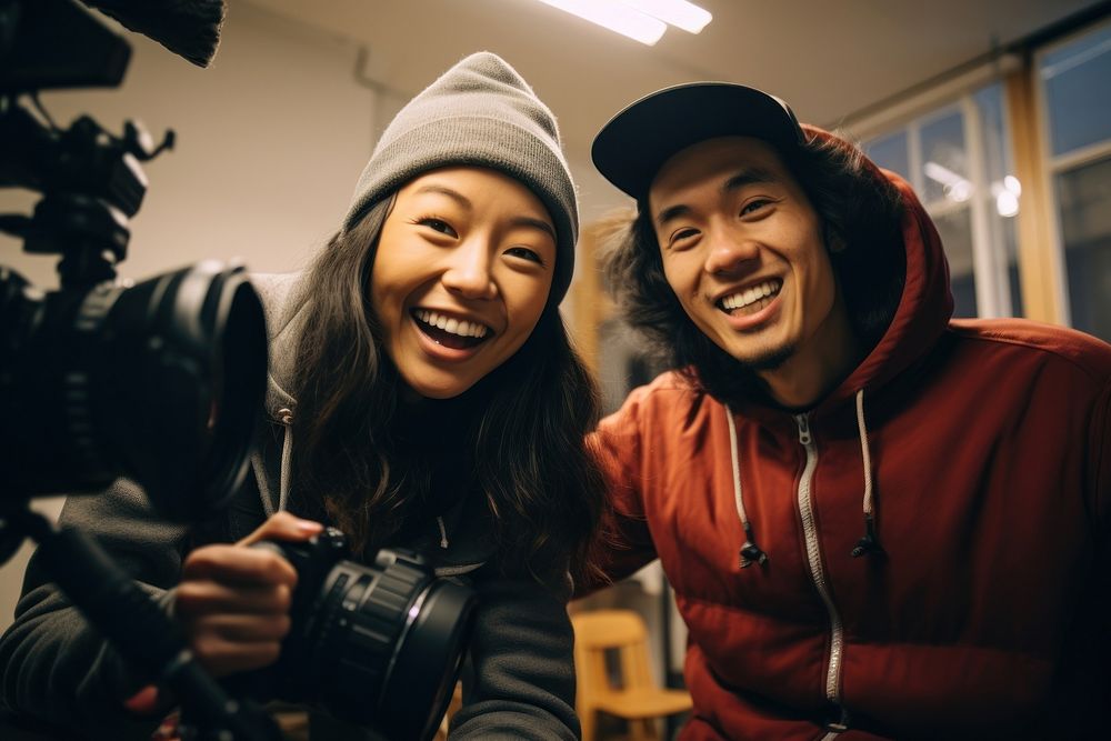 Vloging laughing camera smile. | Free Photo - rawpixel