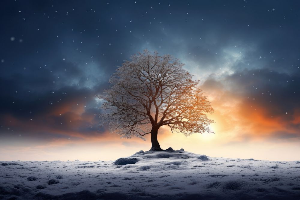 1 single tree winter landscape | Free Photo - rawpixel