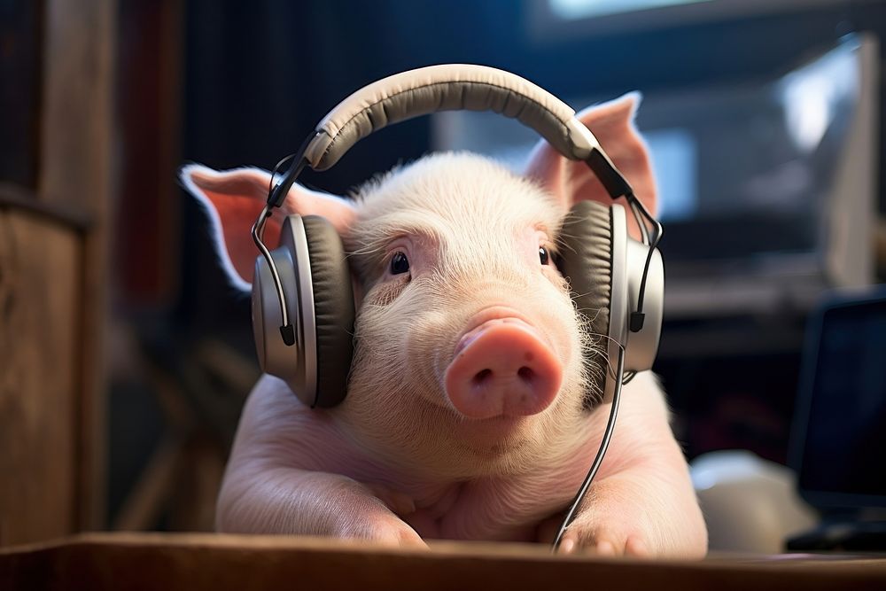 Pig wearing headphones animal mammal | Free Photo - rawpixel
