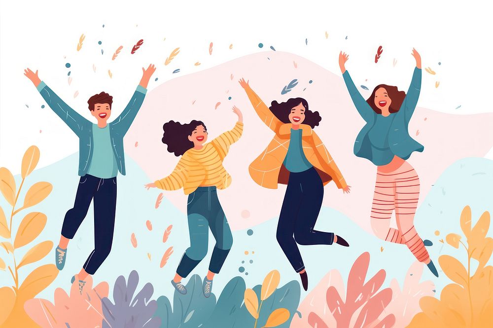 Happiness drawing people adult. AI | Free Photo Illustration - rawpixel