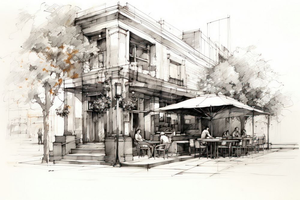 Sketch city restaurant drawing. AI | Free Photo Illustration - rawpixel