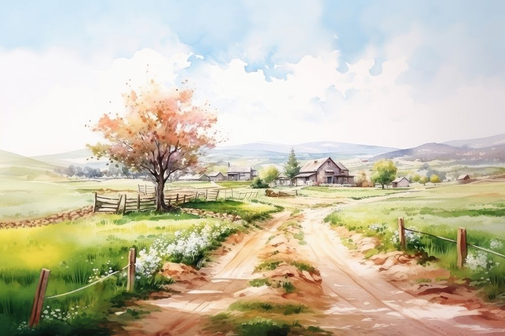 Spring farm landscape outdoors nature. | Free Photo Illustration - rawpixel