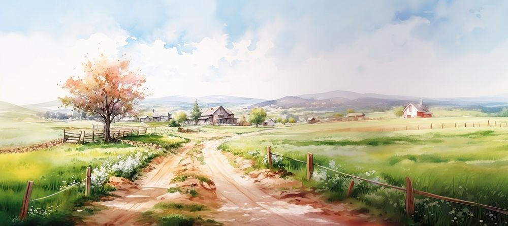 Spring farm landscape panoramic outdoors. | Premium Photo Illustration ...
