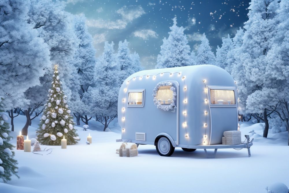 Christmas vehicle camping winter. AI | Free Photo Illustration - rawpixel