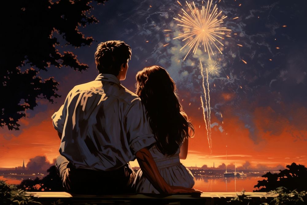Couple watching fireworks outdoors adult | Premium Photo Illustration ...