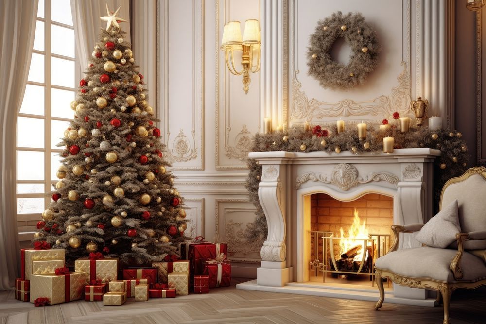 Christmas tree fireplace christmas christmas | Free Photo - rawpixel