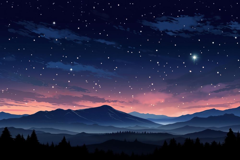 Midnight sky landscape mountain outdoors. | Premium Photo Illustration ...