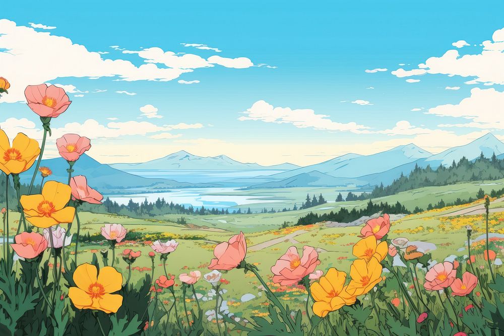 Flower landscape grassland outdoors. AI | Free Photo Illustration ...