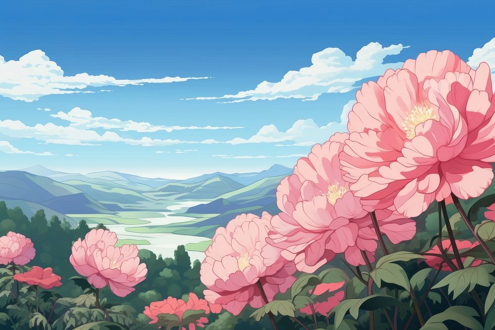 Peony landscape outdoors nature. AI | Free Photo Illustration - rawpixel