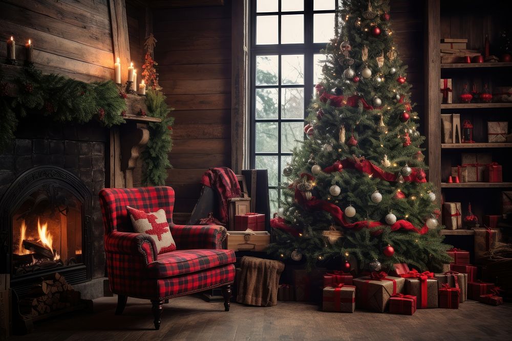 Christmas tree fireplace furniture. AI | Premium Photo - rawpixel