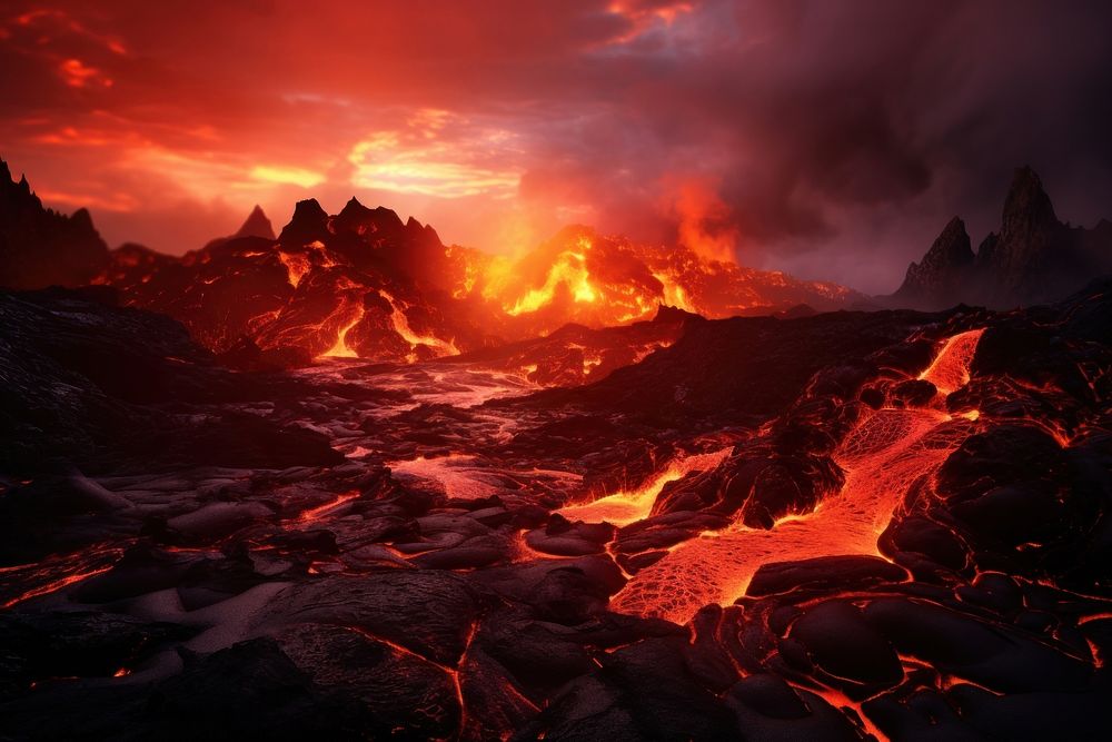 Volcano lava landscape mountain. AI | Premium Photo - rawpixel