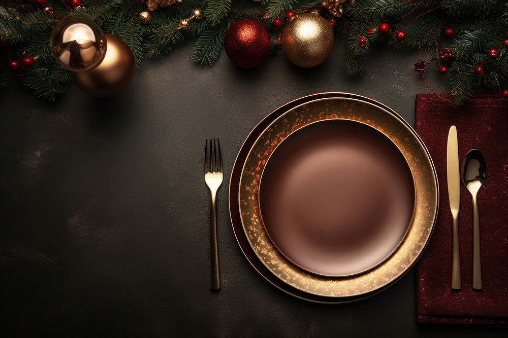 Christmas dinner table plate fork. | Free Photo - rawpixel