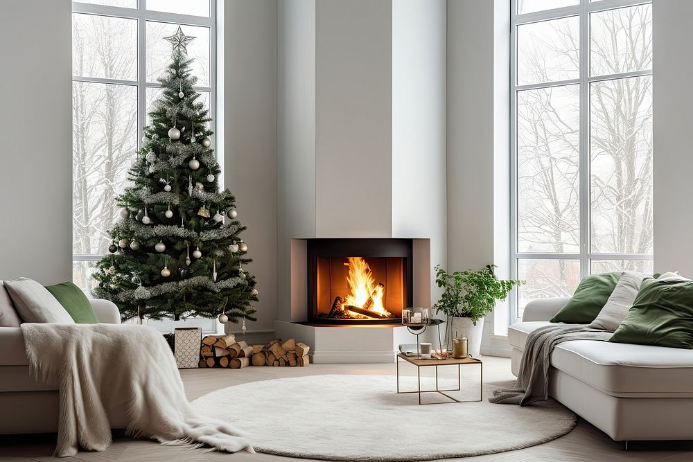 Christmas tree fireplace christmas furniture. | Free Photo - rawpixel