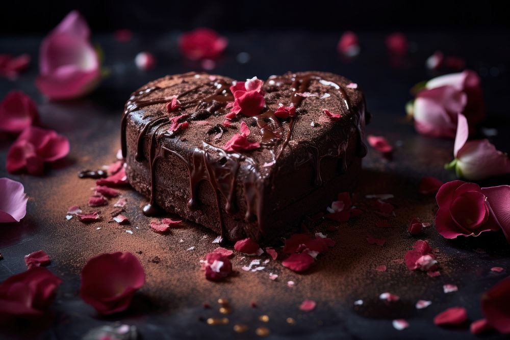 Heart-shaped chocolate cake dessert flower | Free Photo - rawpixel