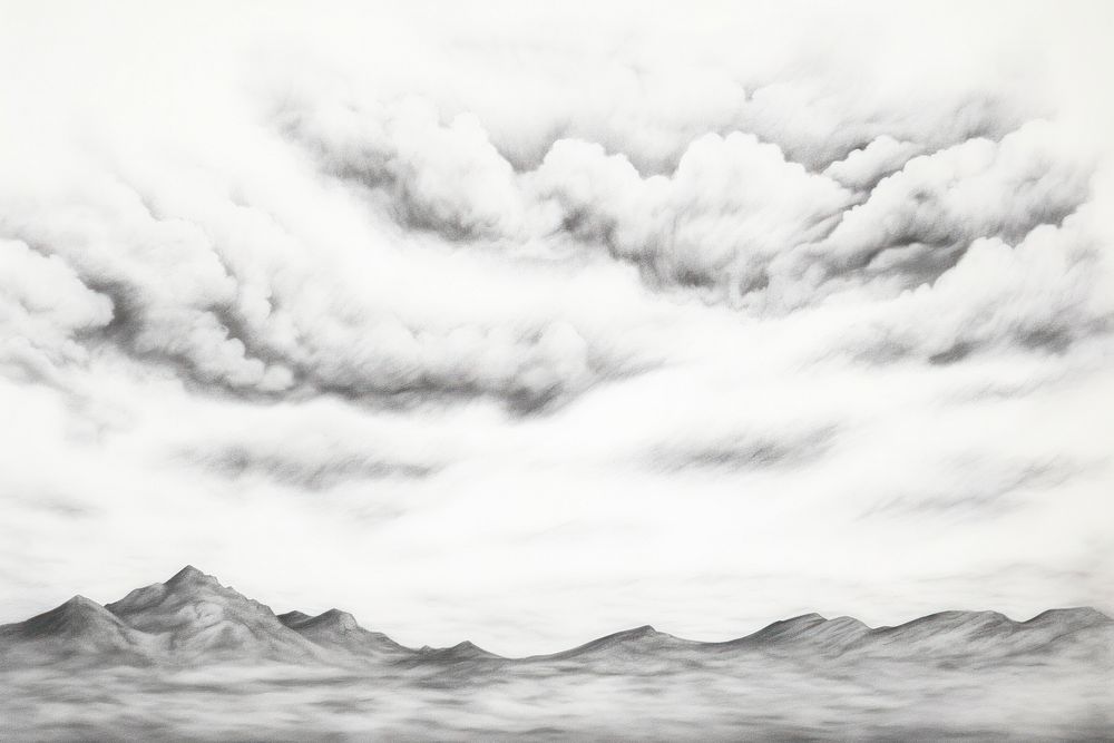 Cloudy sky landscape drawing outdoors | Free Photo Illustration - rawpixel