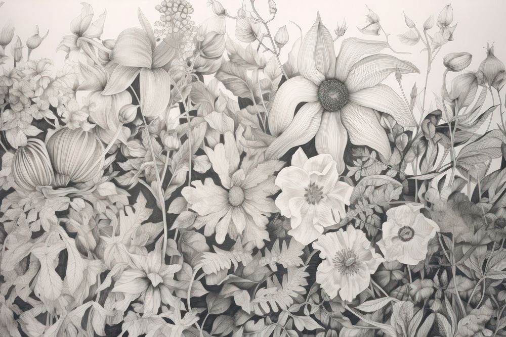 Mixed flower garden drawing backgrounds | Free Photo Illustration ...