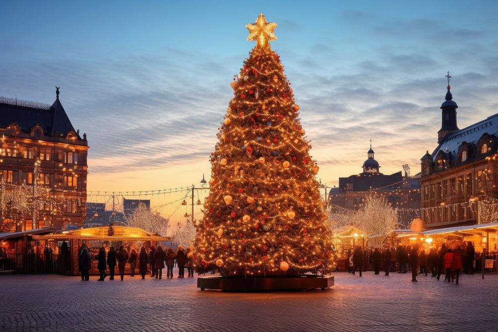 Big christmas tree evening christmas | Free Photo - rawpixel