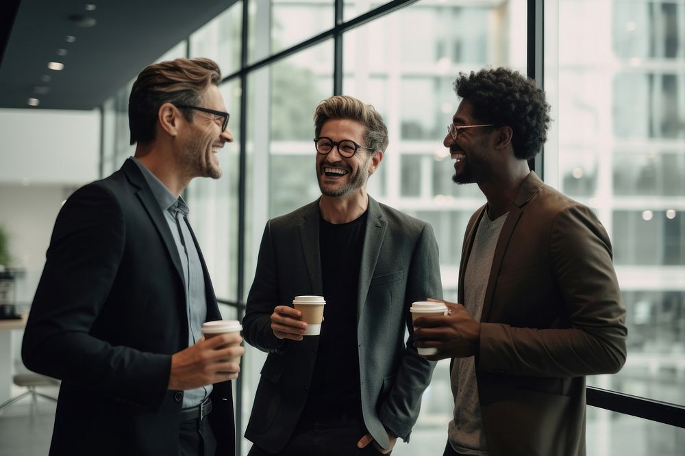 Drink coffee laughing standing smiling. | Free Photo - rawpixel