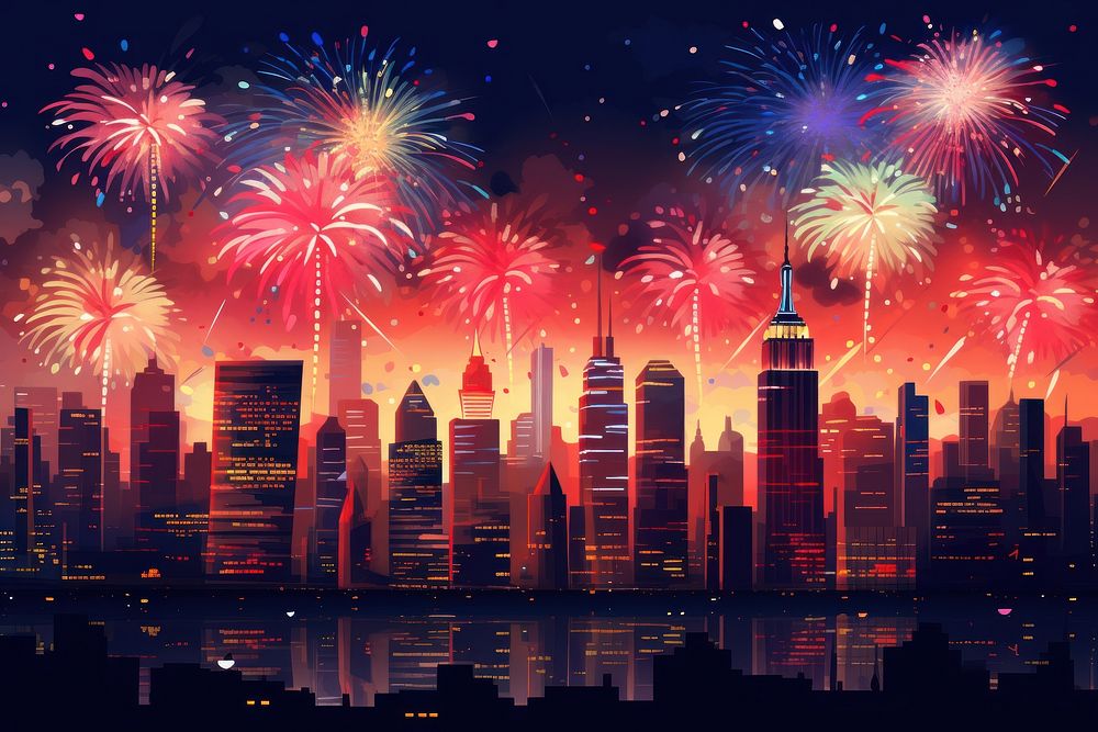 Fireworks city architecture cityscape. | Free Photo Illustration - rawpixel