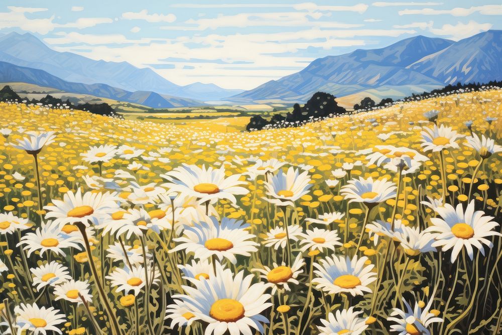 Daisy flower field landscape grassland | Premium Photo Illustration ...