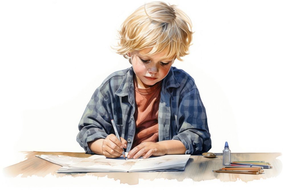 Boy drawing writing pen concentration. | Free Photo Illustration - rawpixel