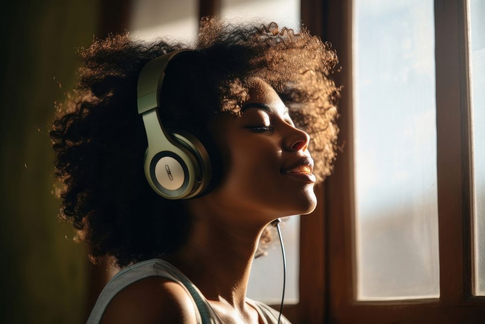 Headphones listening portrait headset. AI | Premium Photo - rawpixel