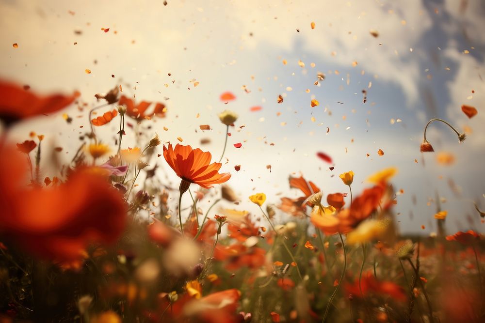 Flower petals falling field outdoors | Free Photo - rawpixel