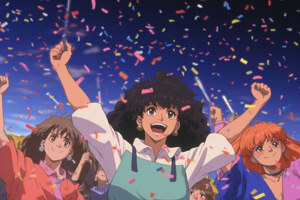 Anime confetti party togetherness. | Free Photo Illustration - rawpixel