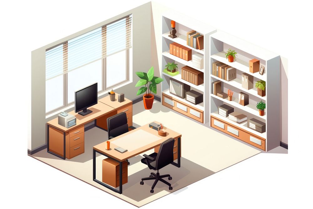 Office room furniture computer table. | Free Photo Illustration - rawpixel