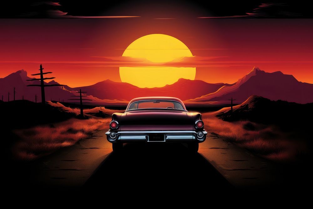 Car sunset vehicle road. AI | Premium Photo Illustration - rawpixel