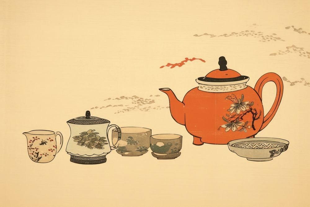 Japanese tea set art painting | Premium Photo Illustration - rawpixel