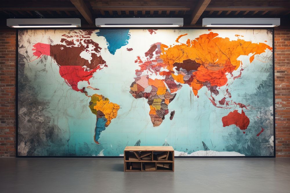 Map painting wall art. AI | Premium Photo - rawpixel