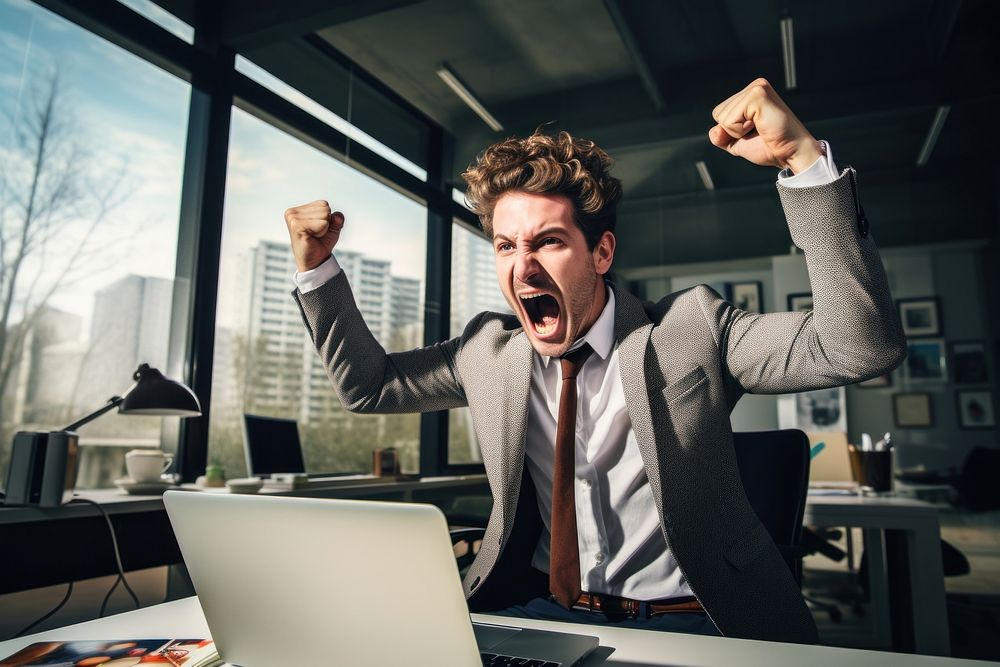 Shouting computer success laptop. AI | Free Photo - rawpixel