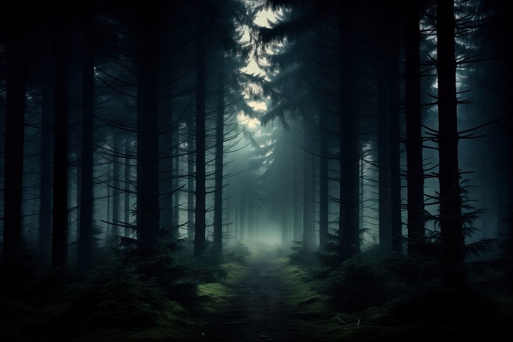 Dark foggy pine scary forest | Free Photo - rawpixel