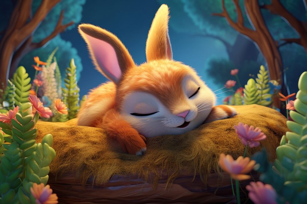 Happy sleeping rabbit cartoon animal | Free Photo Illustration - rawpixel
