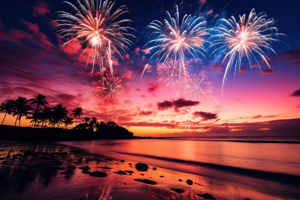 Fireworks beach outdoors nature. AI | Premium Photo - rawpixel
