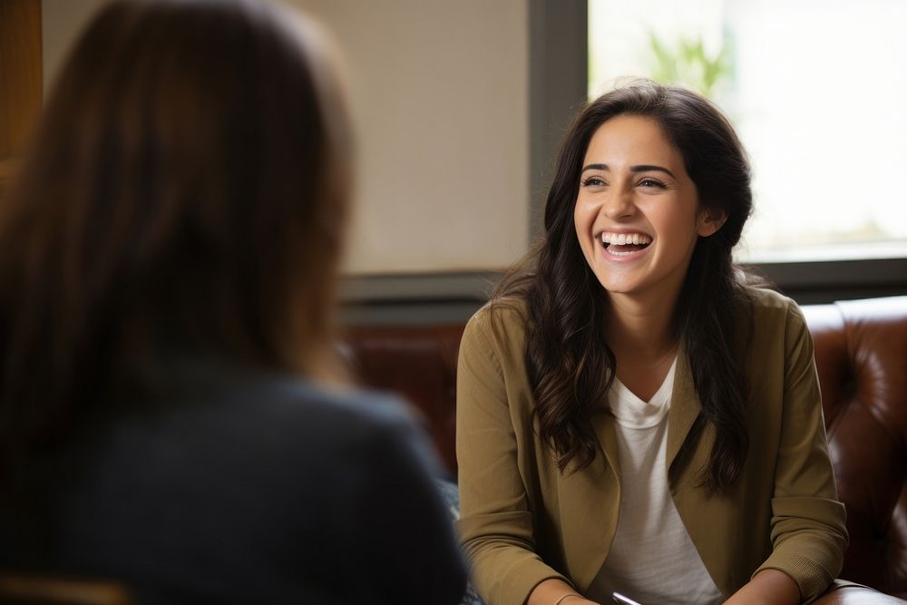 Latin woman laughing talking smile. | Free Photo - rawpixel
