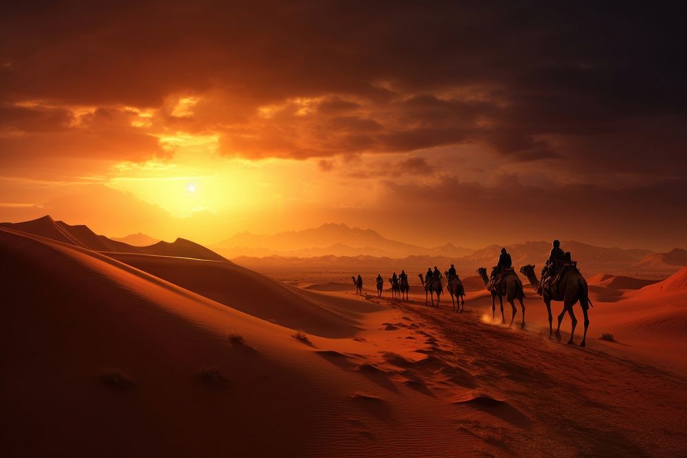 Camel caravan desert landscape panoramic. | Premium Photo - rawpixel